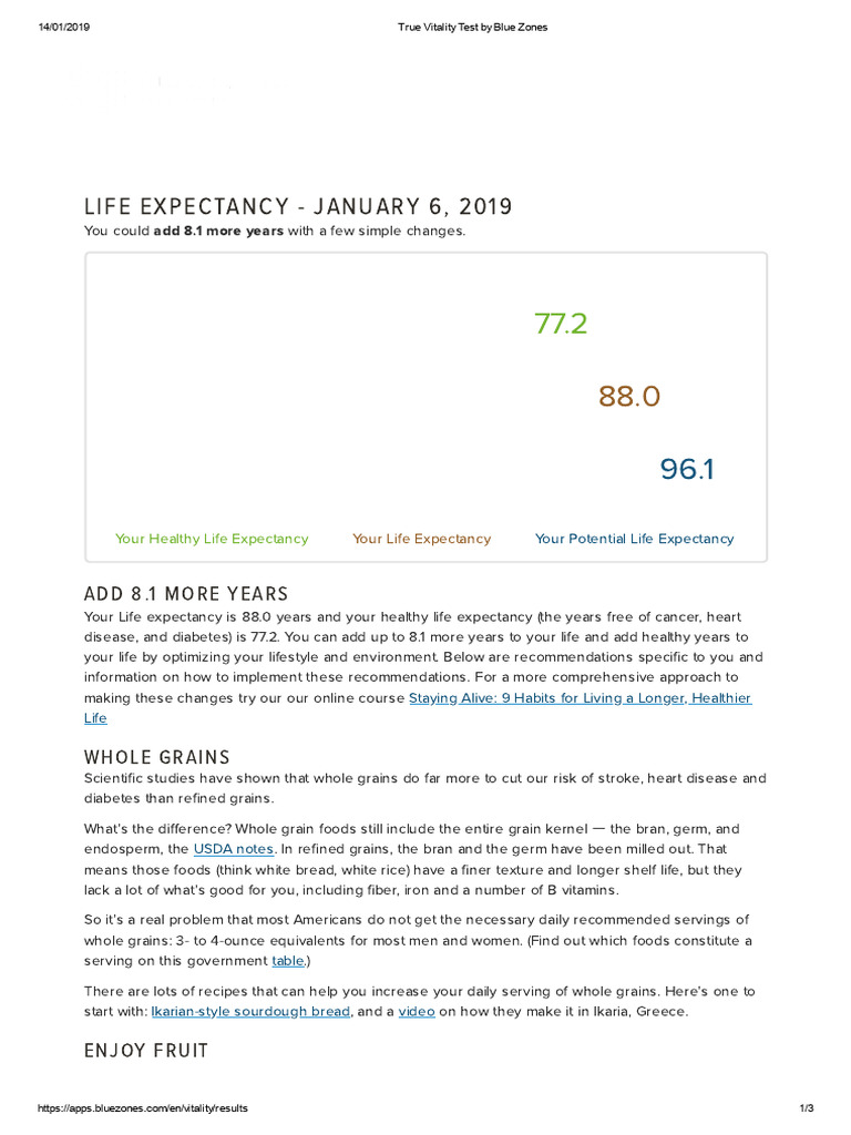 True Vitality Test by Blue Zones | PDF | Whole Grain | Salt
