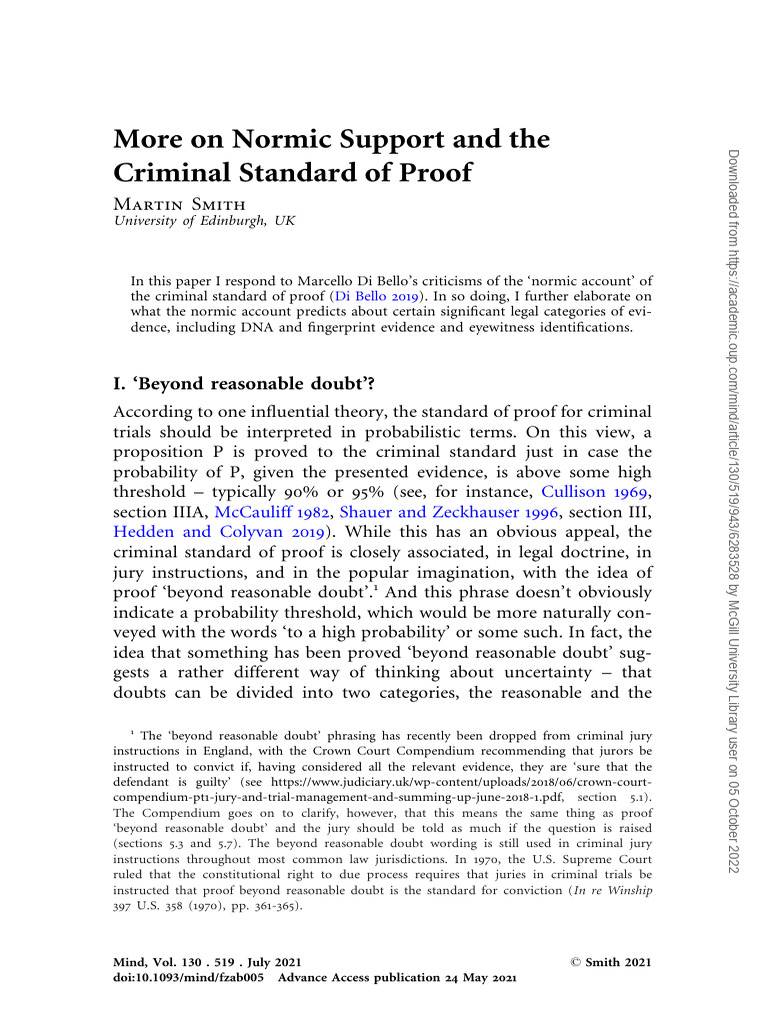 Smith - More On Normic Support | PDF | Reasonable Doubt | Witness