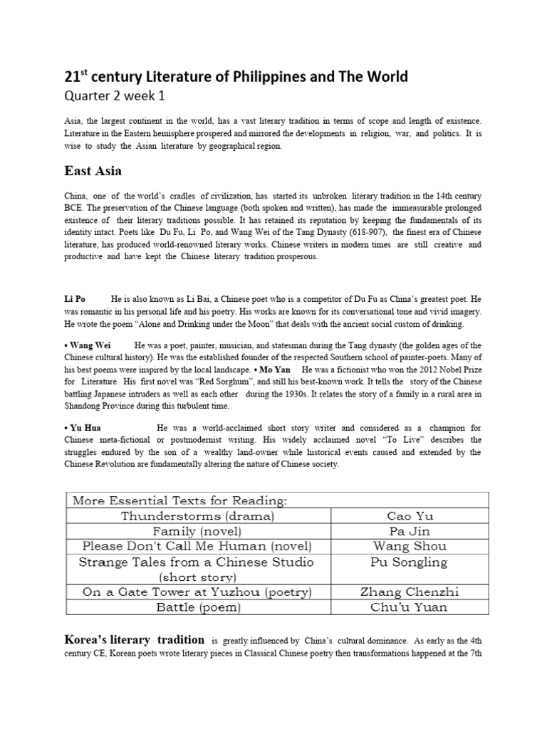 21st Century Q2 Week 1 Handouts Final | PDF | African Literature | Poetry