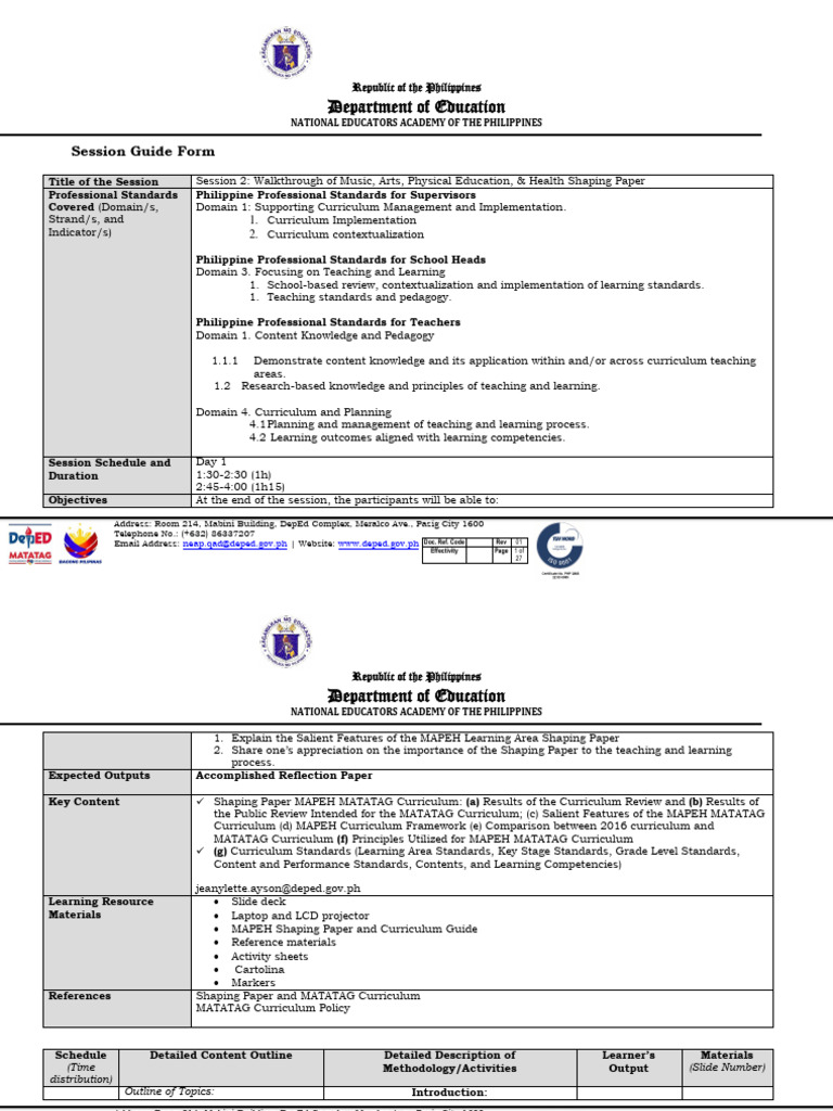 SG - Session 3 - Walkthrough of MAPEH 4 Shaping Paper | PDF ...