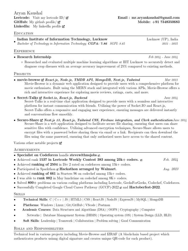 Aryan Kaushal: IT Projects & Skills | PDF | Linked In | World Wide Web