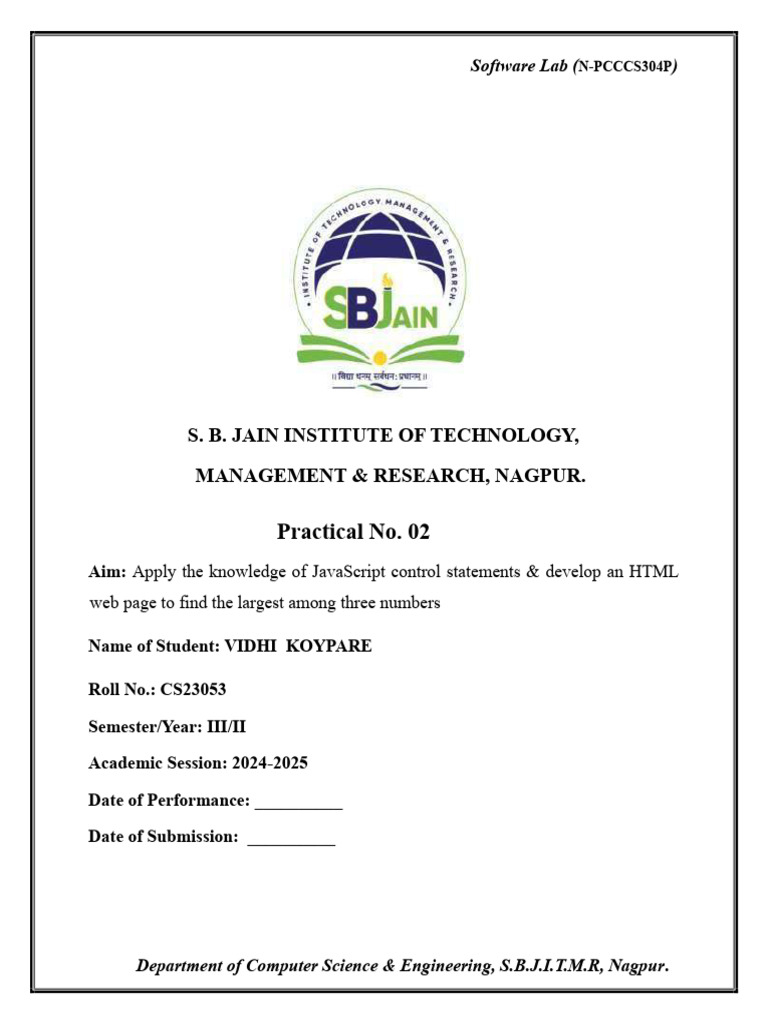 FINAL - Practical 2-SL - DONE | PDF | Control Flow | Java Script