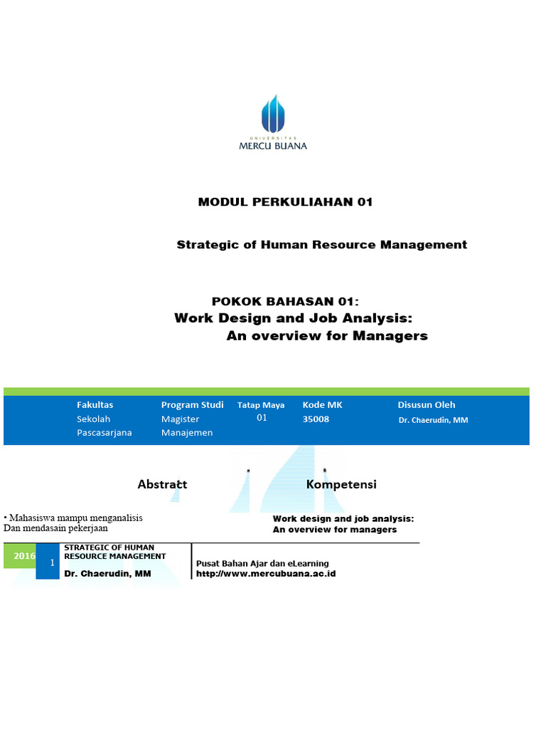 M 4 Modul Work Design by DR Chaerudin | PDF