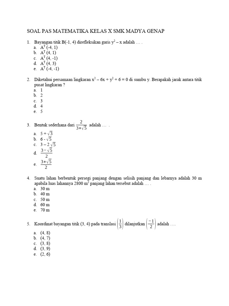 Soal Latihan MTK Pat SMK | PDF | Metode & Bahan Ajar