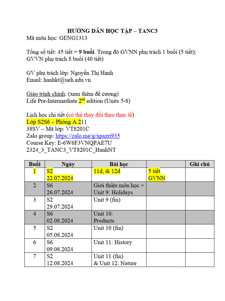 Huong Dan Hoc Tap TANC3 - Dot 2 | PDF