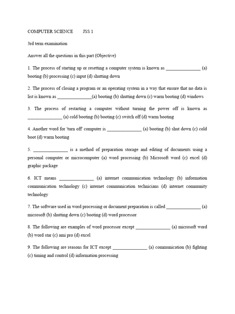 JSS 1 Computer Science Exam | PDF | Operating System | Significant Figures