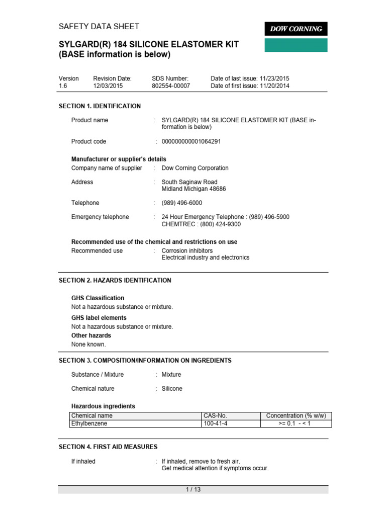 Sylgard 184 Kit - Base | PDF | Negocios | Informática