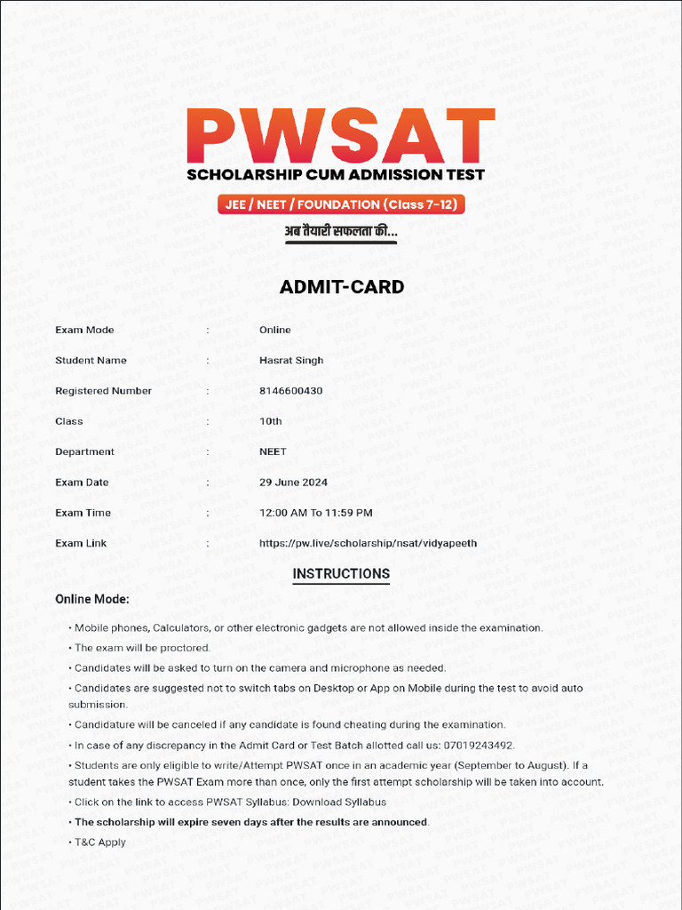 Admit Card | PDF