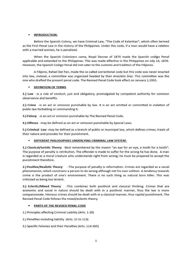 Criminal Law 1 Pdf Crimes Crime Violence