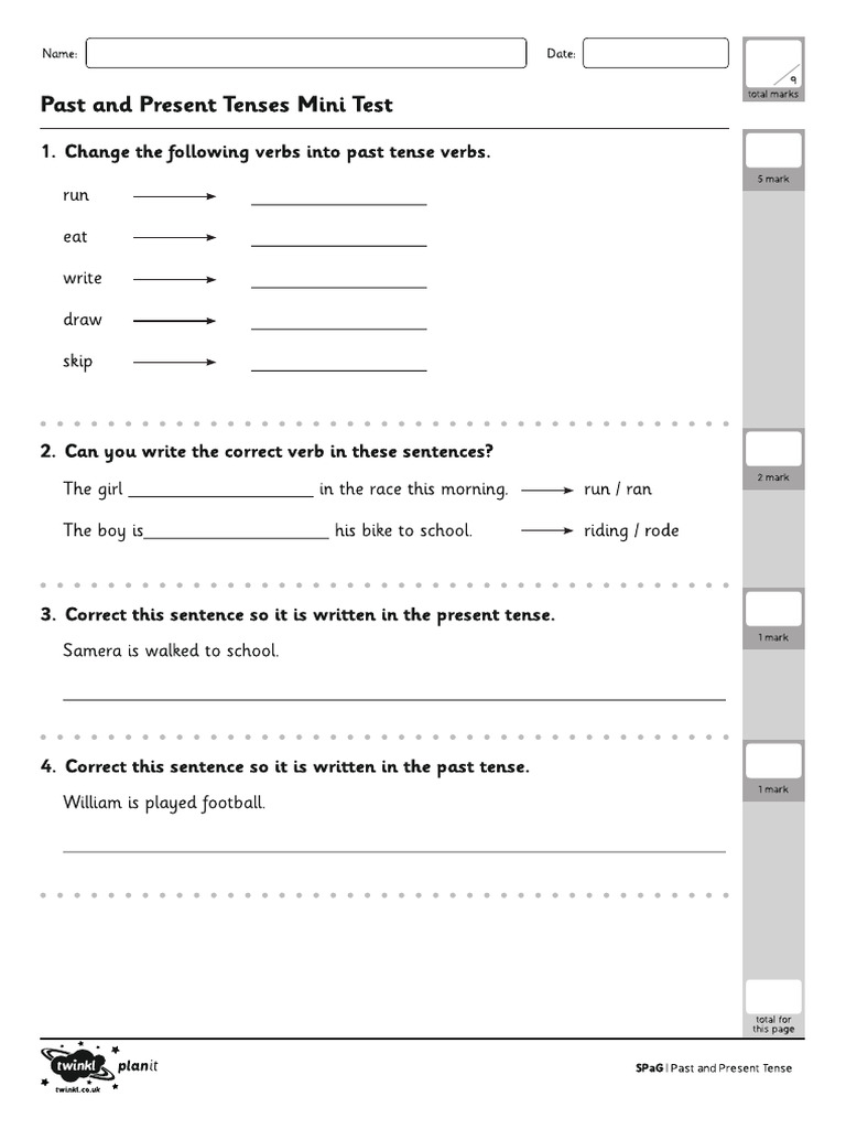 T L 5393 Past and Present Tense Test | PDF