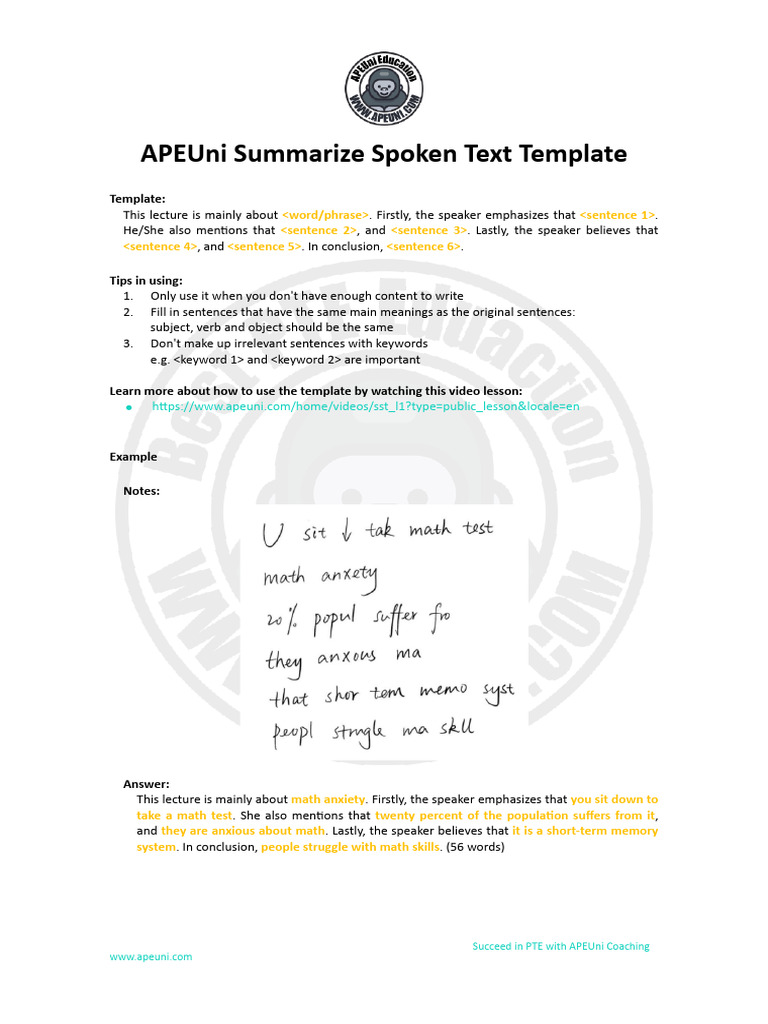 APEUni Summarize Spoken Text Template | PDF | Career & Growth