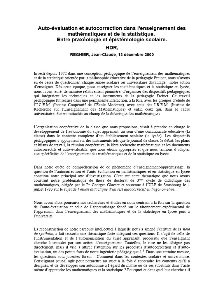 Autonomie et auto-évaluation en mathématiques | PDF | Pédagogie ...