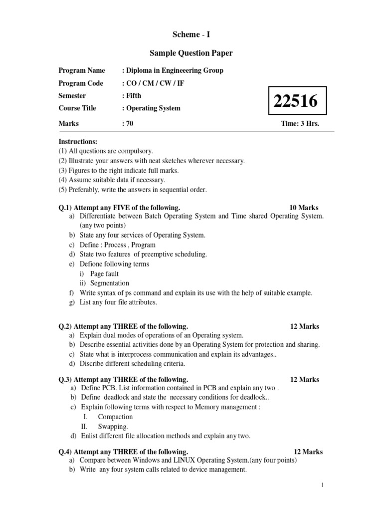 Operating System Sample Paper Merged | PDF | Scheduling (Computing) | Process (Computing)