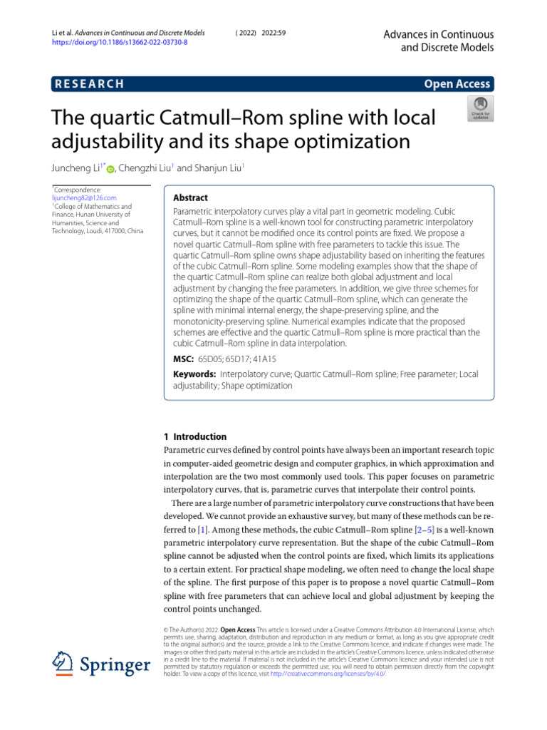 The Quartic Catmull-Rom Spline With Local Adjustability and Its Shape Optimization | PDF ...