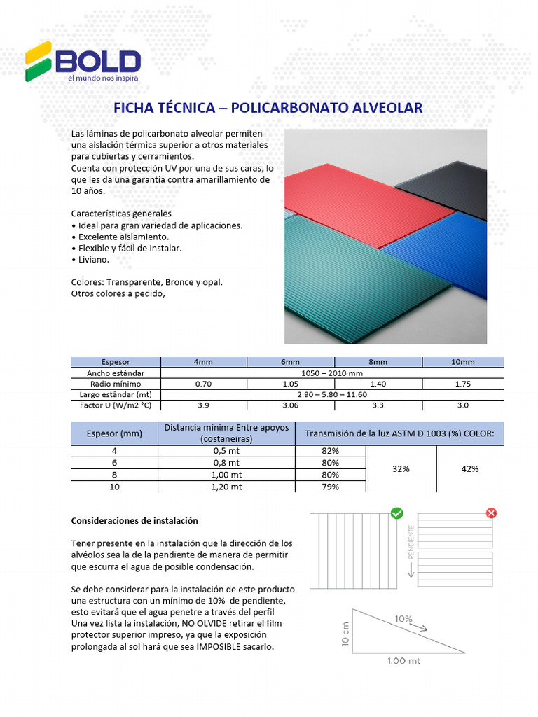 Ficha Tecnica - Policarbonato Alveolar ESP | PDF | Ácido | Ultravioleta