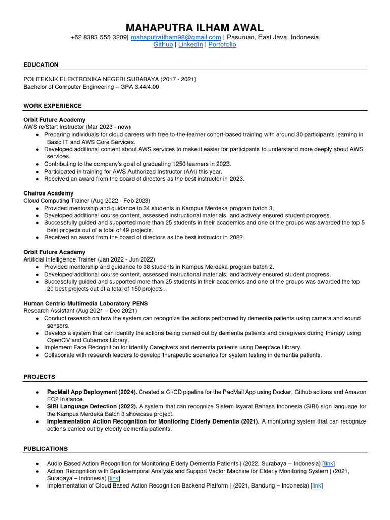 Resume - Mahaputra Ilham Awal | PDF | Amazon Web Services | Cloud Computing