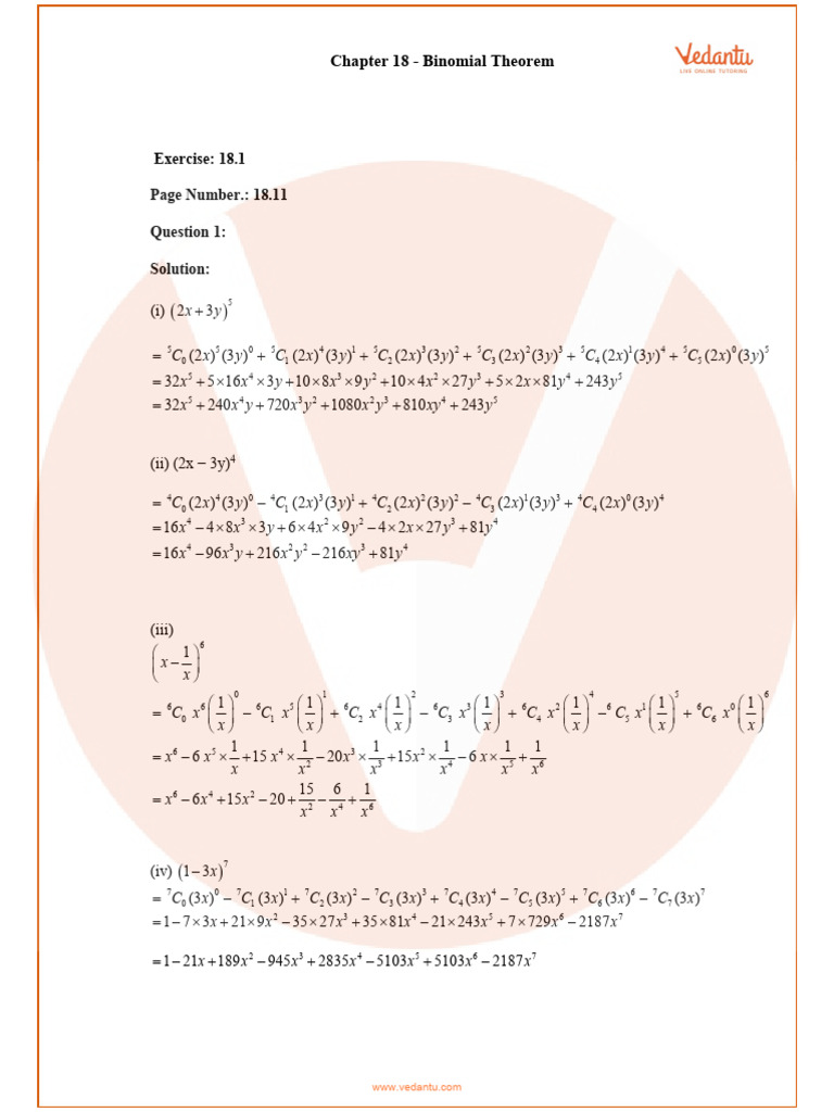 RD Sharma Class 11 Maths Solutions Chapter 18 - Binomial Theorem | PDF