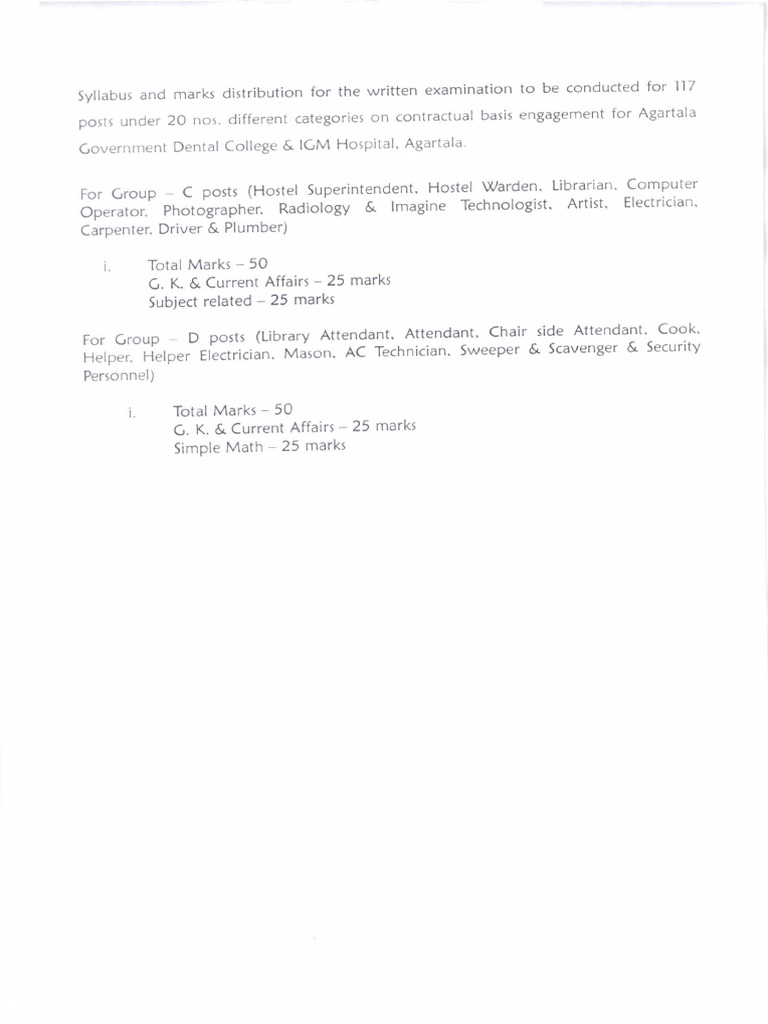Syllabus and marks distribution for the written examination to be ...