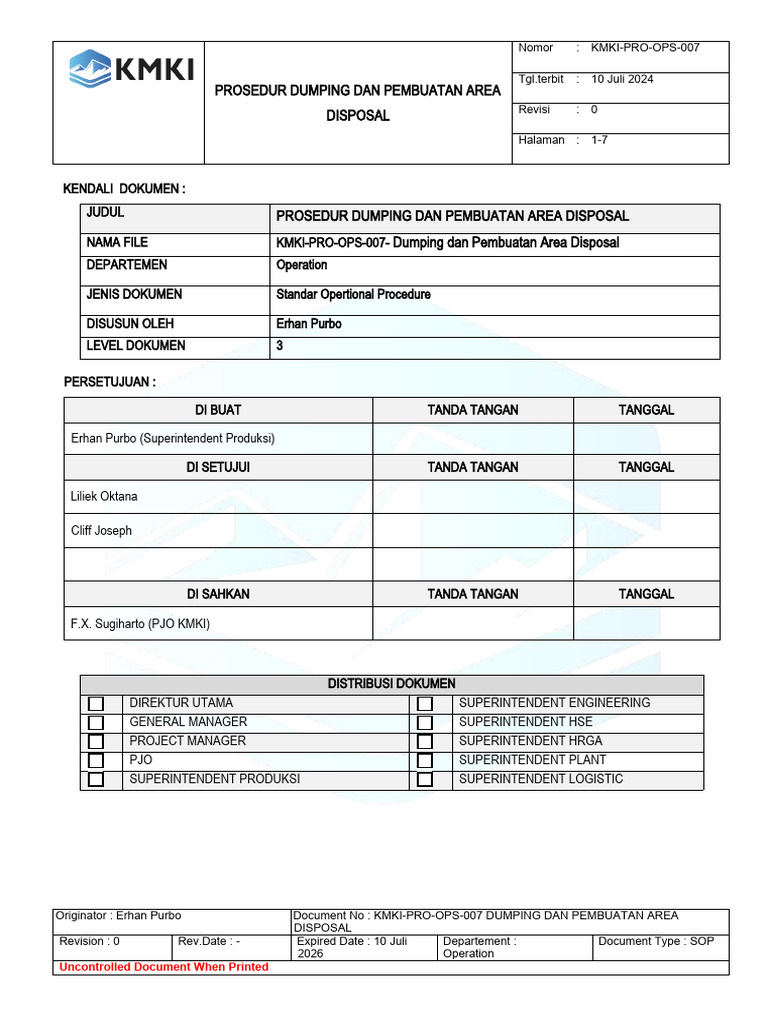 Prosedur Dumping Area Disposal KMKI | PDF