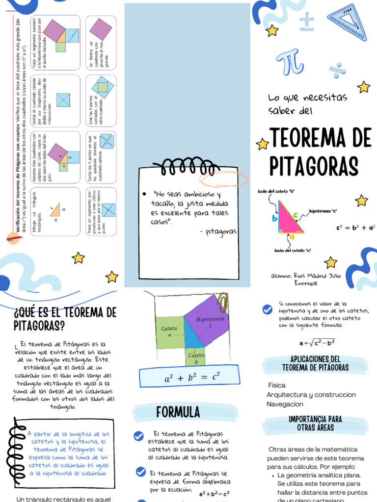 Triptico Sobre El Teorema de Pitagoras | PDF | Triángulo | Geometría del plano euclidiano