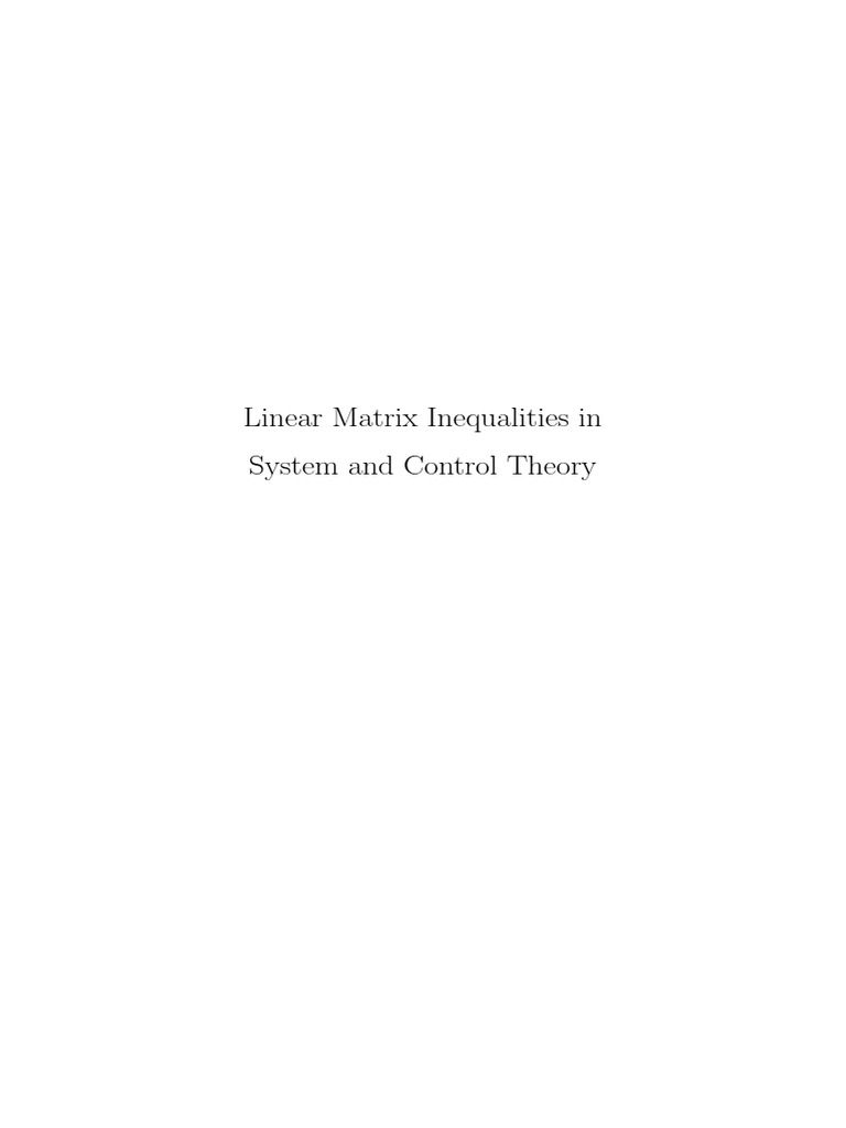 Linear Matrix Inequalities in System and Control Theory | PDF ...
