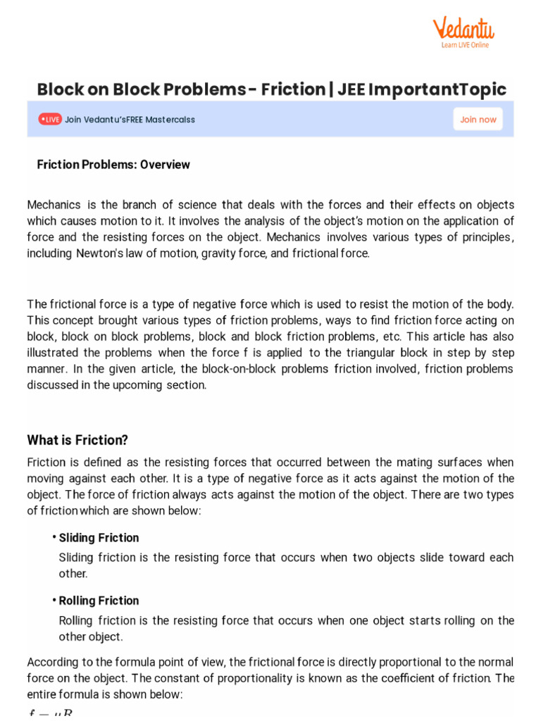 Block On Block Problems - Friction - JEE Important Topic | PDF