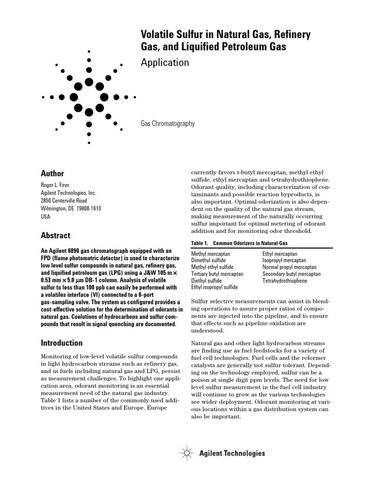 Agilent App Note Volatile Sulfur in NGA-RGA | PDF | Thiol | Gas ...