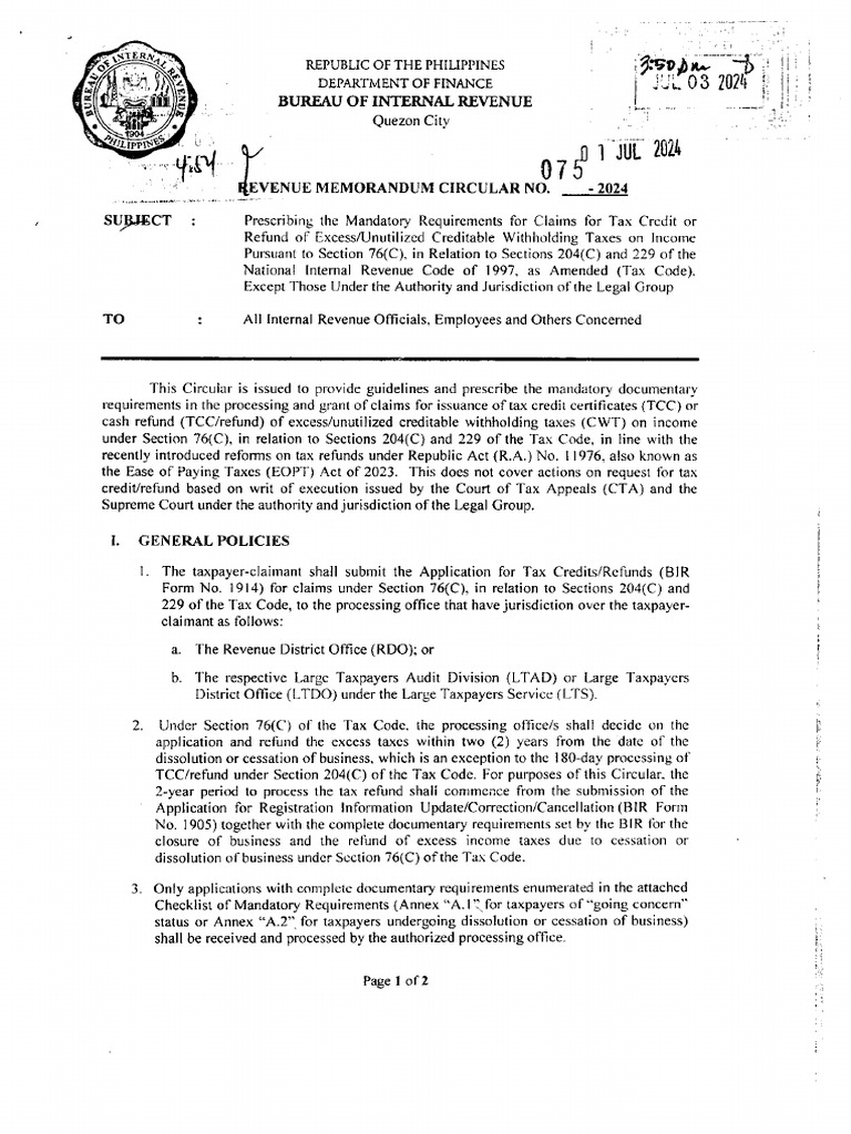 RMC No. 75-2024 | PDF