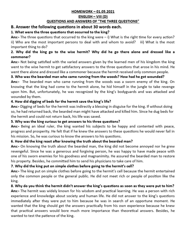 Quesion&Answer of The Three Questions' | PDF | Politics | History