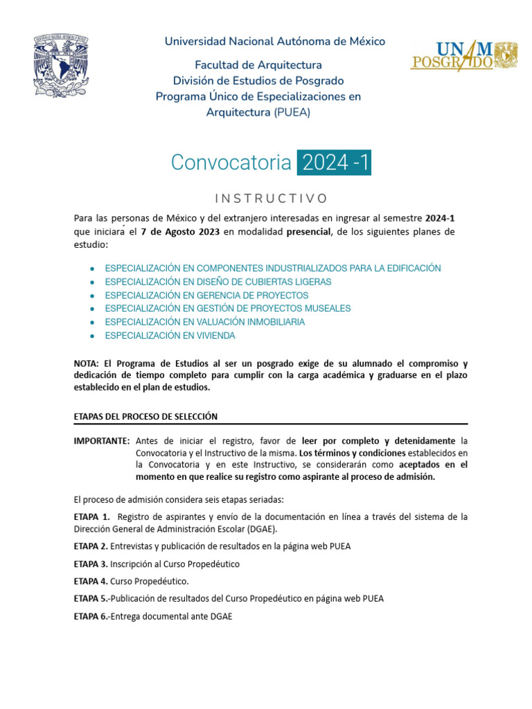 Instructivo de registro_Convocatoria 2024-1 PUEA | PDF | Documento de ...