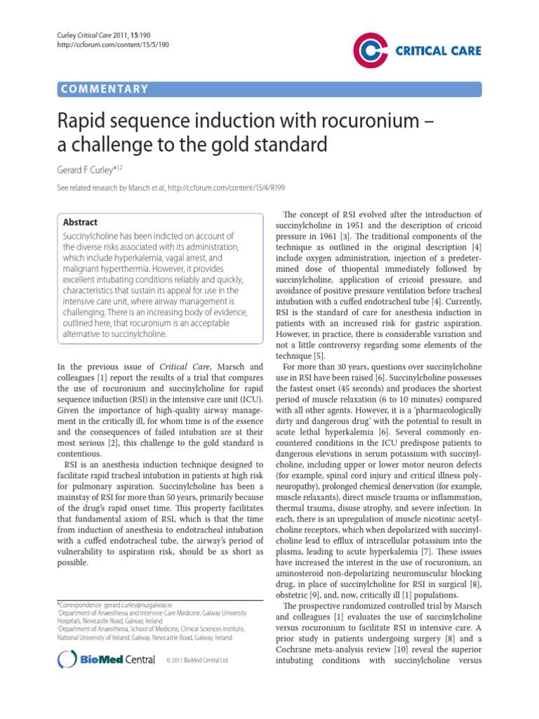 Rapid Sequence Induction With Rocuronium _ Challenge to the Gold ...