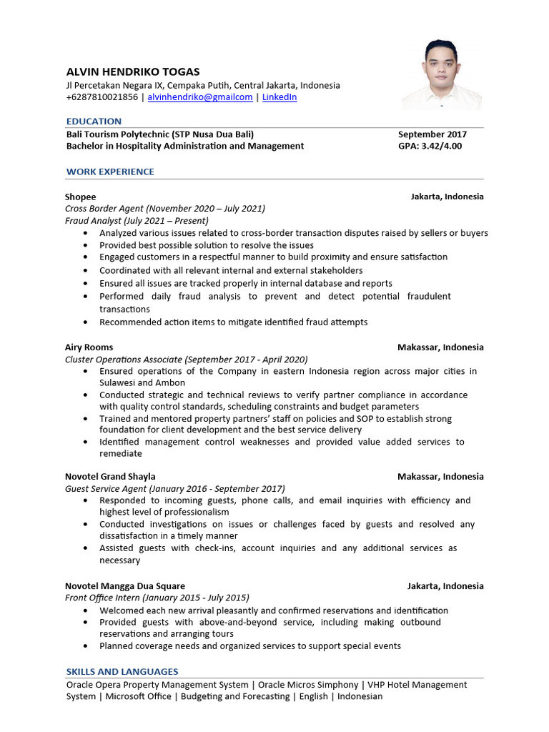 CV - Alvin H Togas | PDF | Indonesia | Business