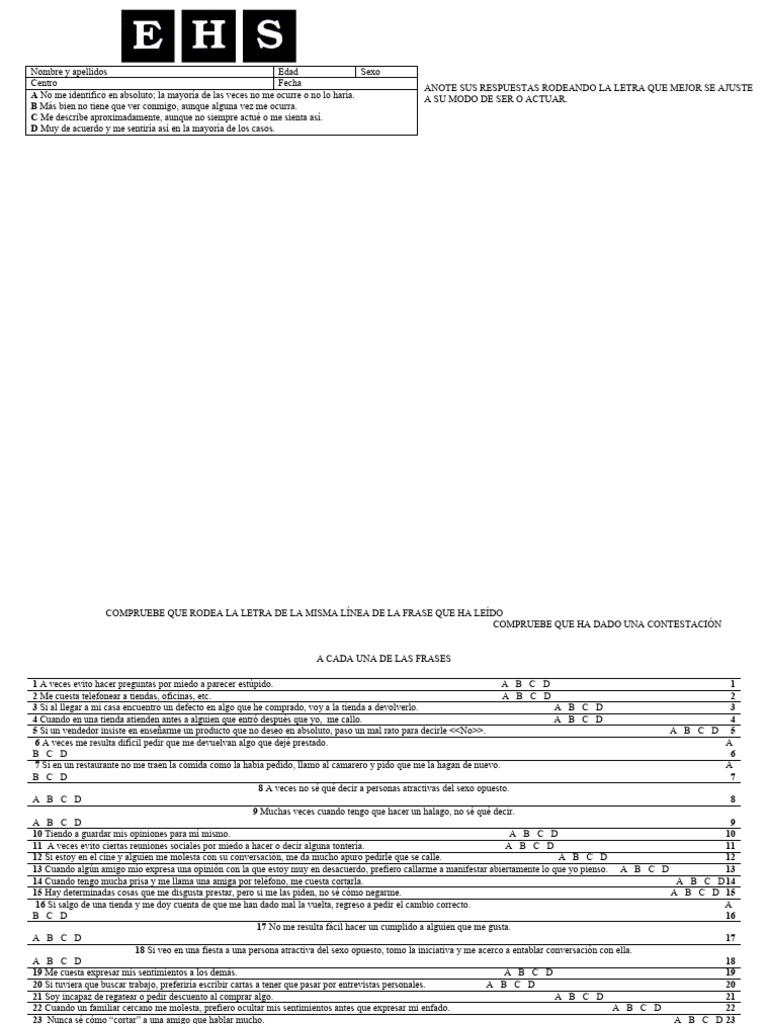 Cuestionario EHS | PDF