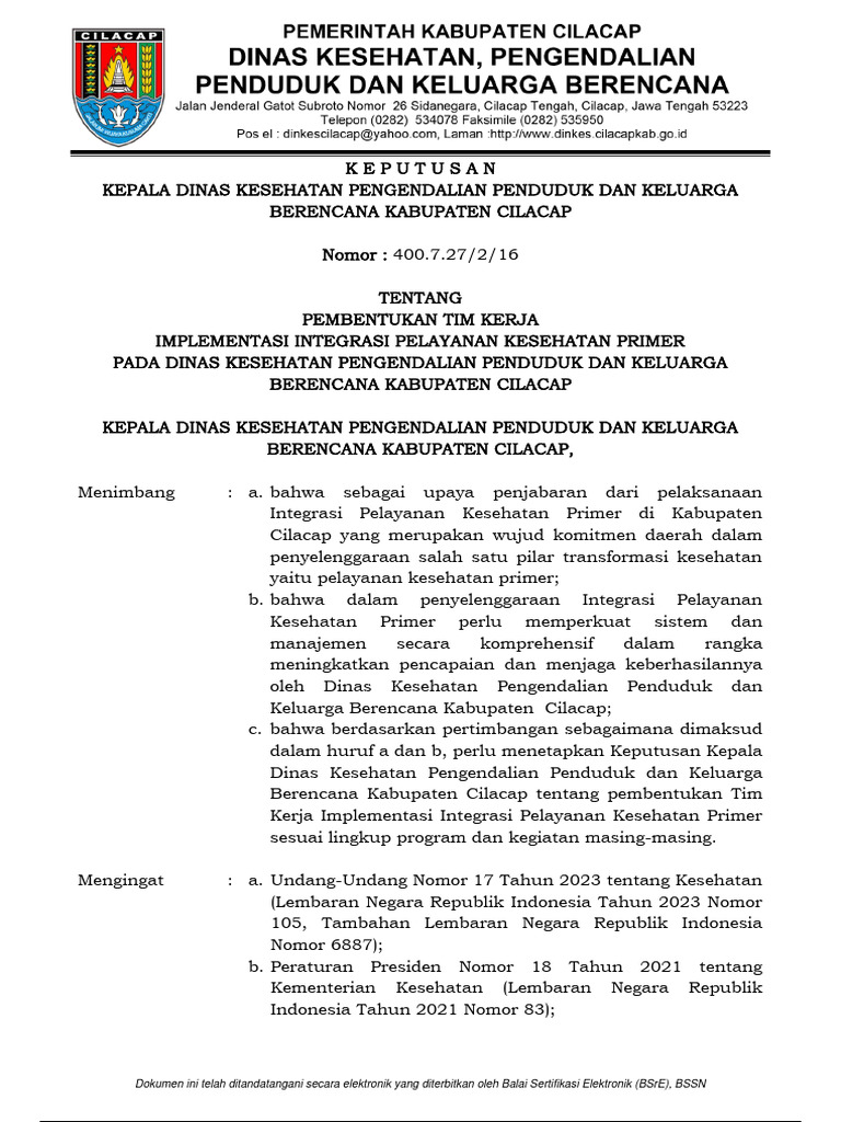 SK Tim Kerja Ilp Kabupaten Tte | PDF