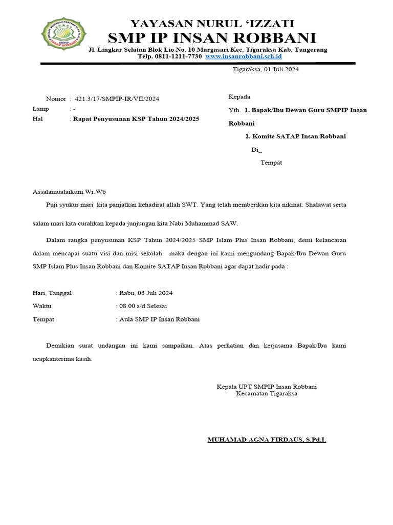 Undangan Rapat Penyusunan KTSP | PDF | Karier & Perkembangan