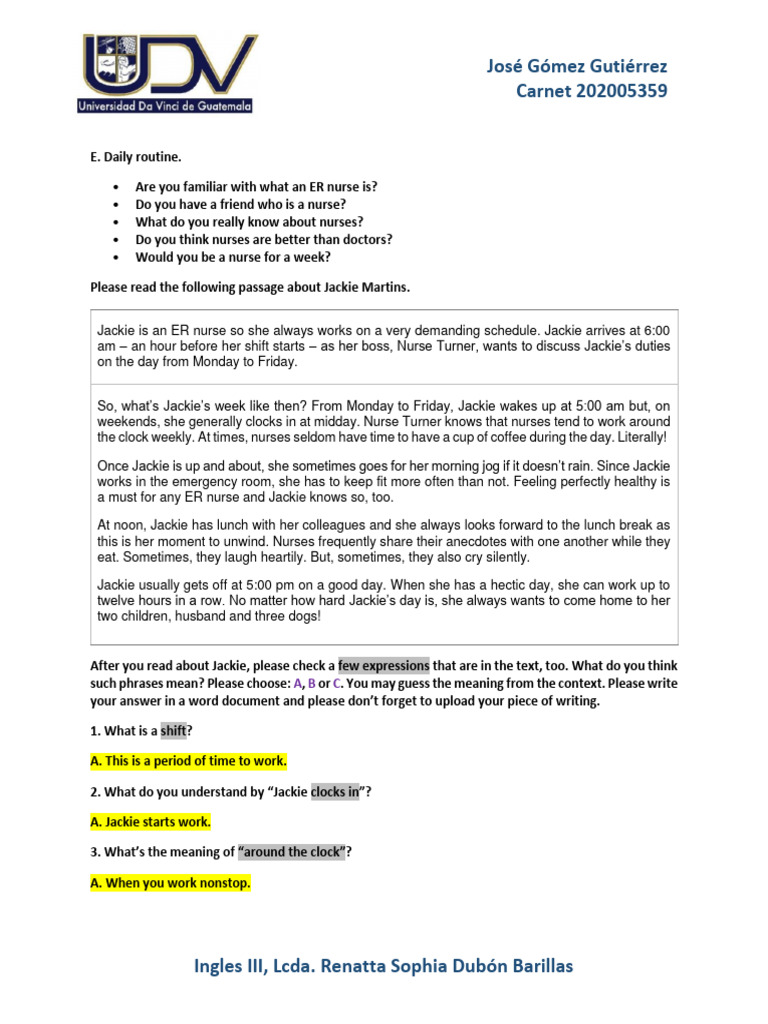 ER Nurse Daily Routine Explained | PDF