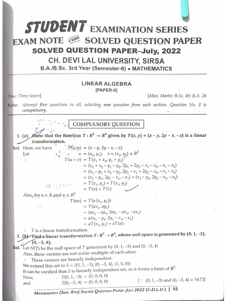 Linear Algebra Cdlu 2022 | PDF