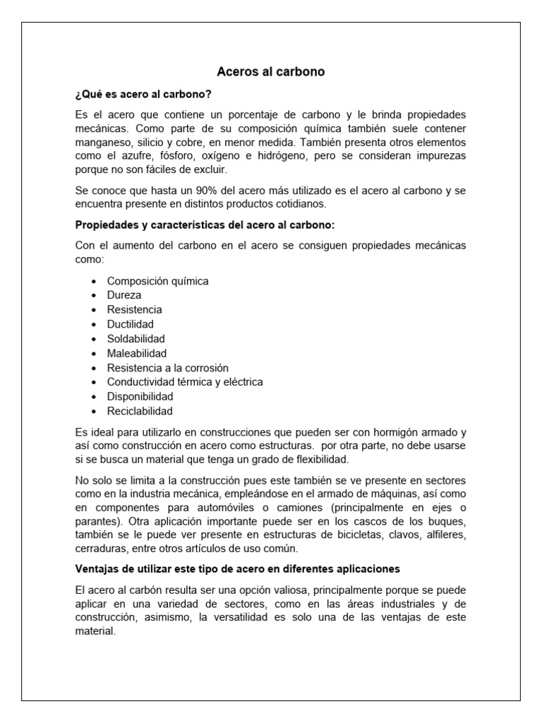 Aceros Al Carbono | PDF | Acero | Sector secundario de la economía