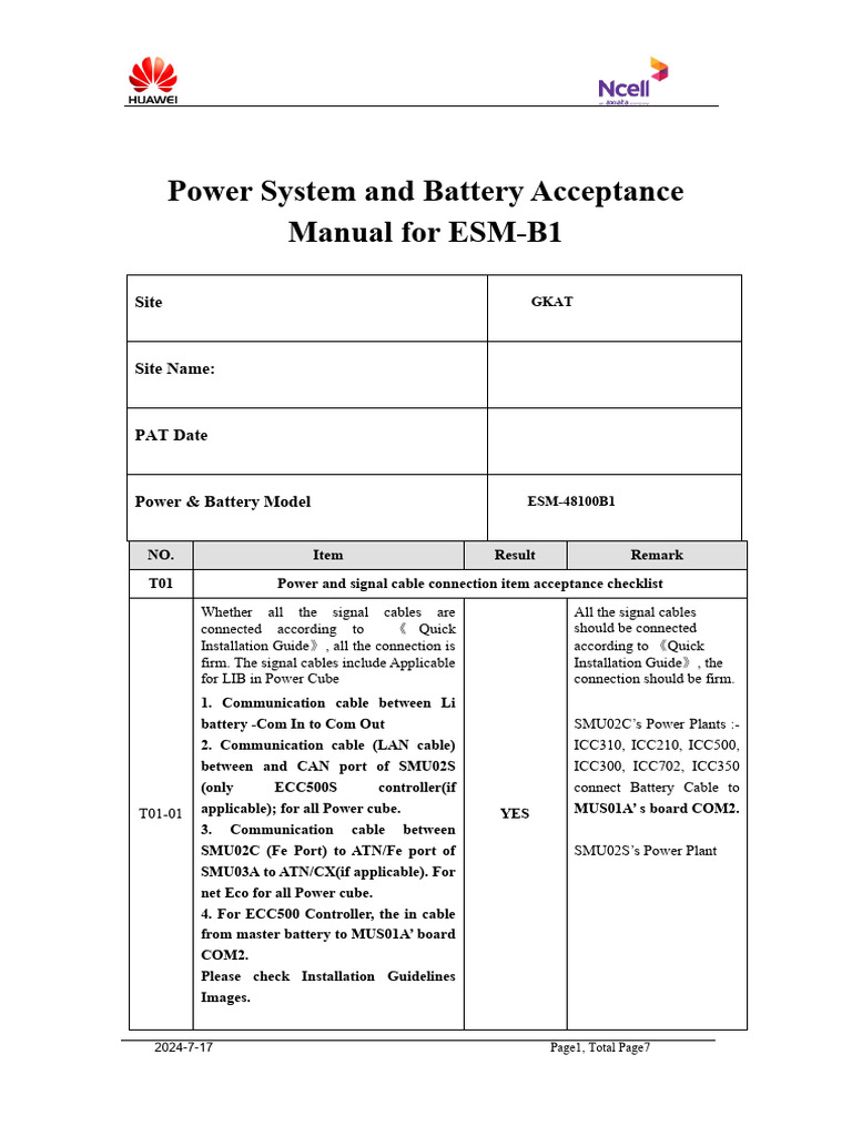 Power System Battery Acceptance Manual | PDF | Computer Engineering ...