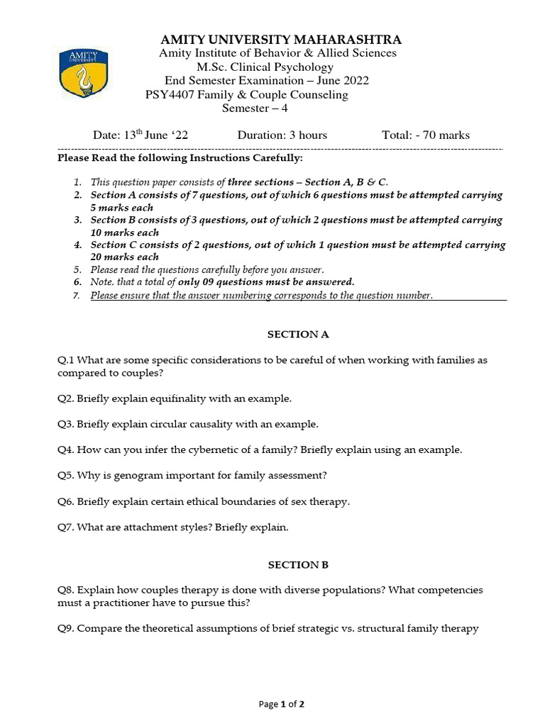 PSY4407 - Family & Couple Counseling - Sreeta Nair - 306259 - Set 1 ...