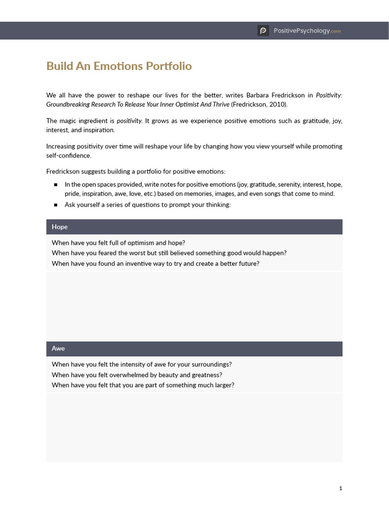 Build Your Positive Emotions Portfolio | PDF | Gratitude | Optimism