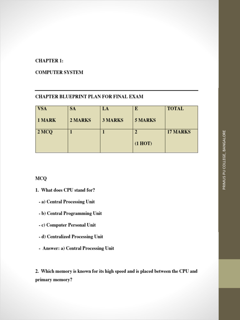 I Pu Cs Chapter 1 Q&A-1 | PDF | Computer Data Storage | Operating System