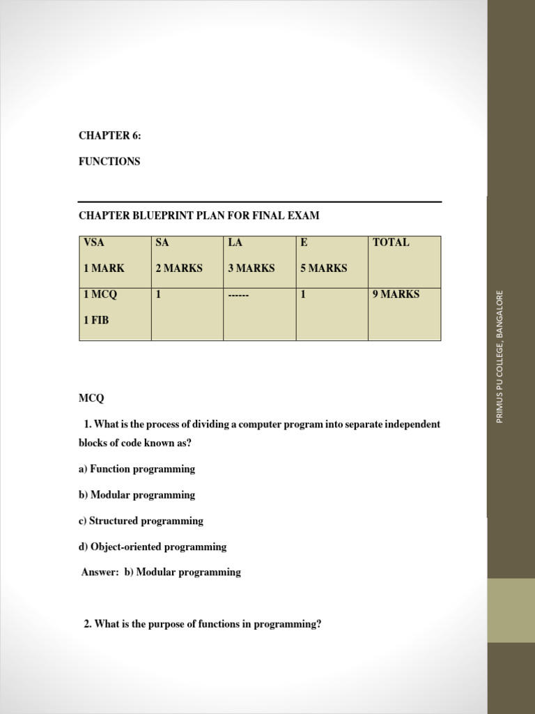 I Pu Cs Chapter 7 Q&A | PDF | Parameter (Computer Programming) | Scope (Computer Science)