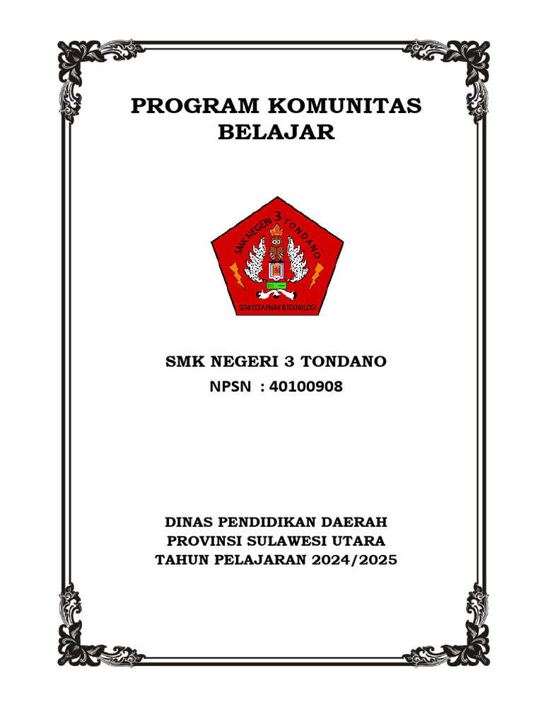 Program Kerja Komunitas Belajar SMKN 3 Tdo 2024 2025 | PDF