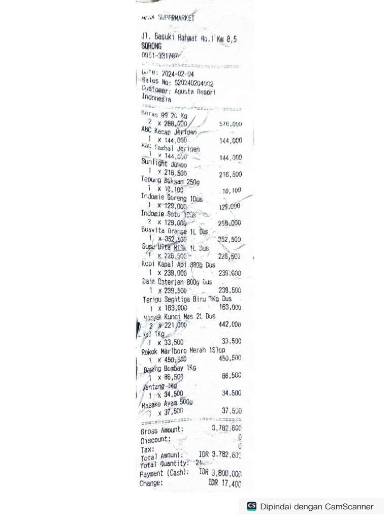 Nota Belanja Usaha Sampingan Suplay Ke Agusta Resort | PDF