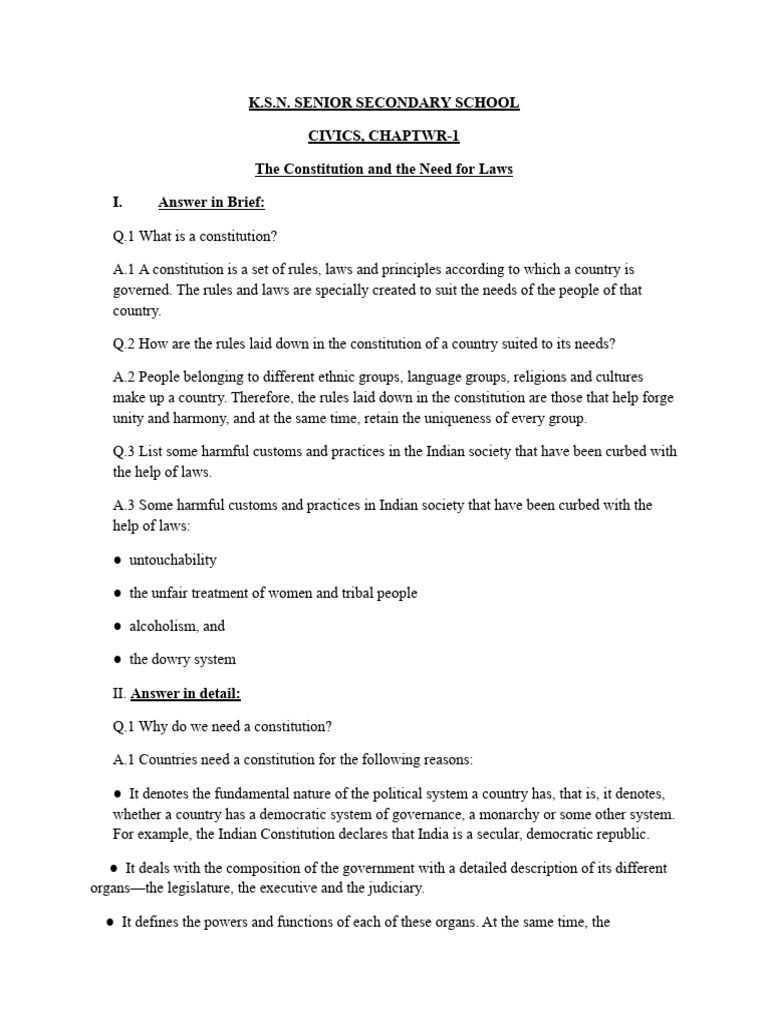 CH.1 Constitution and The Need For Laws | PDF | Constitution | Human Rights