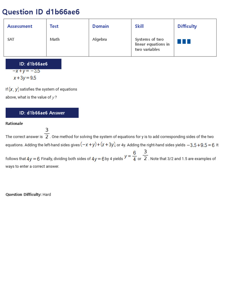 SAT Qs Bank Math (All Hard) [With Solution] | PDF | Equations | System Of Linear Equations