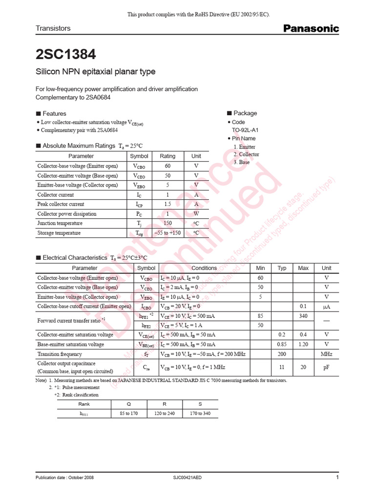 C1384-Panasonic Semiconductor | PDF | Electricity | Electrical Components