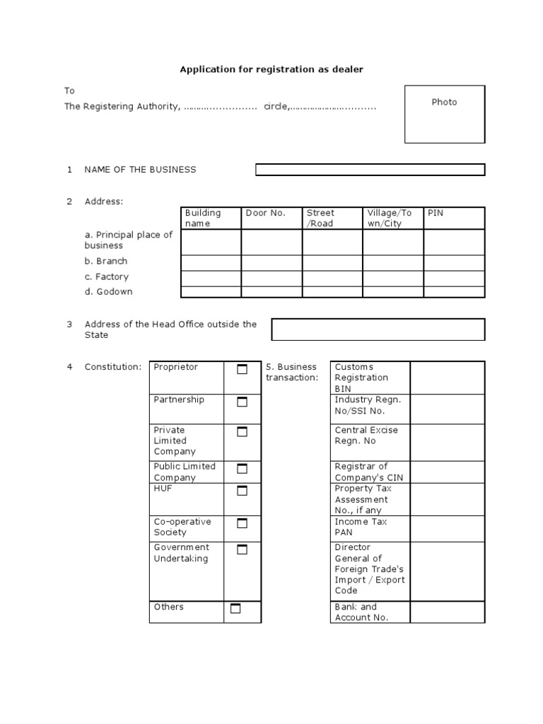 Dealer Registration Application Form | PDF