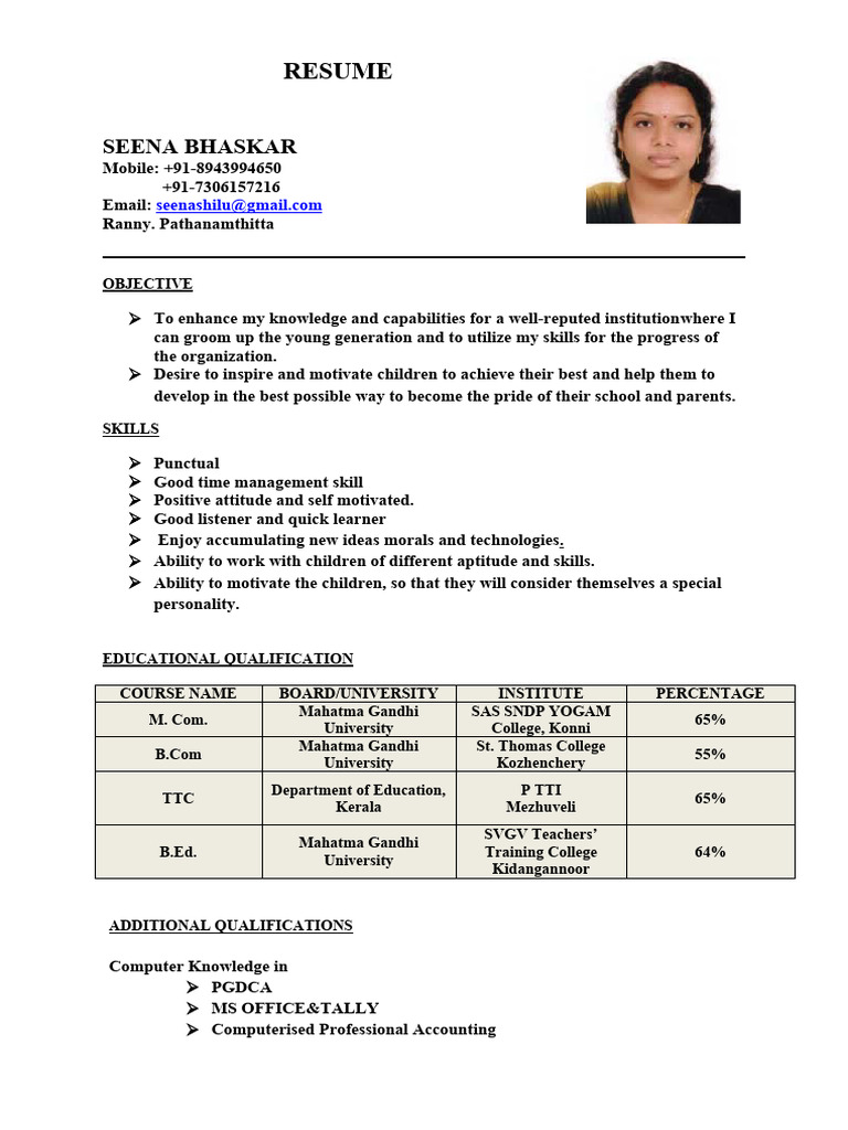 Seena B.resume | PDF | Learning | Cognition